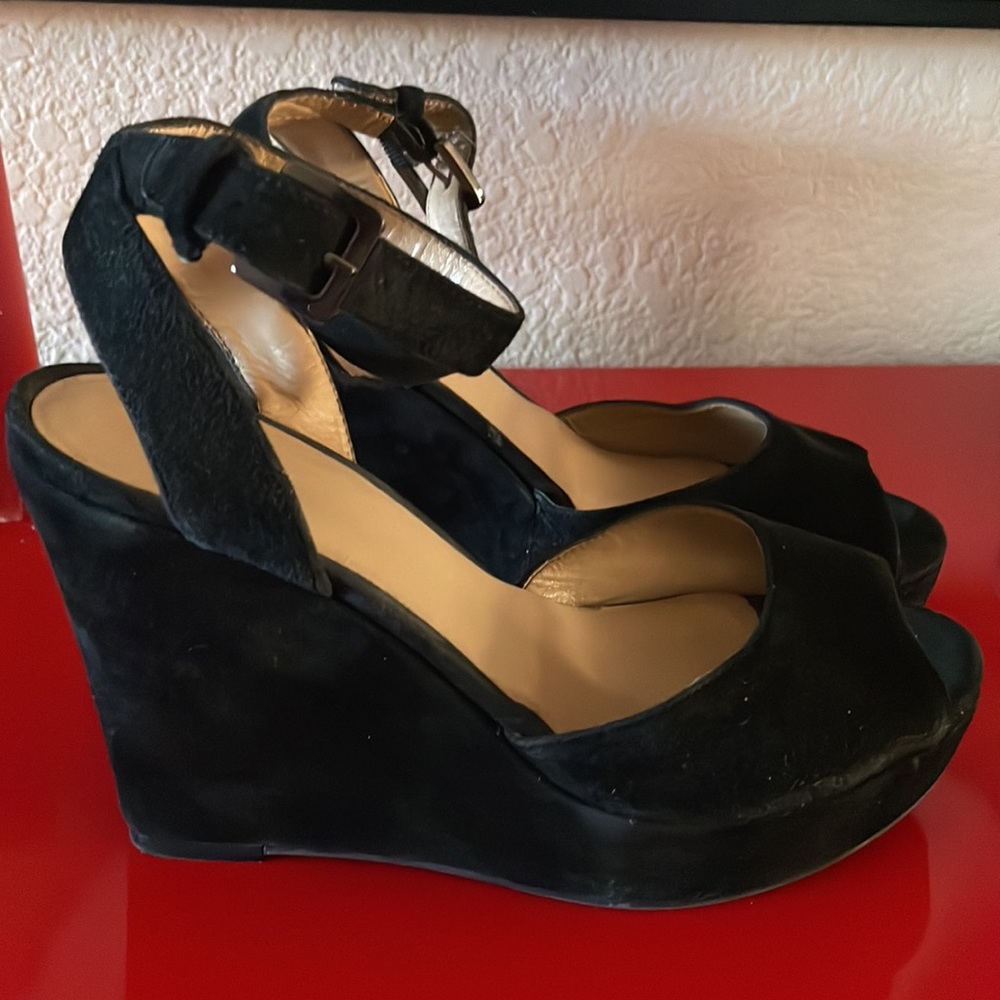 Aqua Ava Black Peep Toe Wedge Heels - Gem